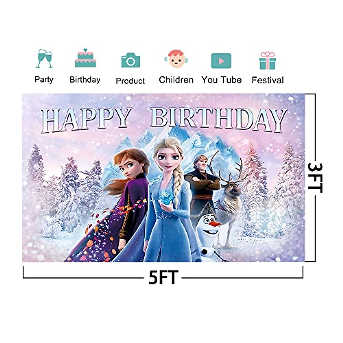 ASCLO Frozen 2 Backdrop for Birthday Party Supplies 5x3ft Frozen Photo Backgrounds Elsa Theme Baby Shower Banner for Birthday Cake Table Decoration, white, One Size