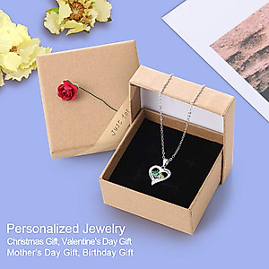 Sterling Silver Personalized 2 Names Necklace with 2 Heart Simulated Birthstone Couple Pendant Necklace for Women (Silver)