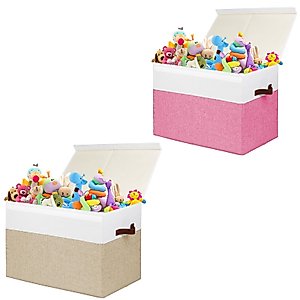 Gowee Large Toy Storage Box with Lid, Sturdy Toys Storage Chest Bin Organizer Basket with Dividers