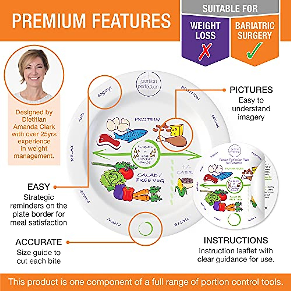 Bariatric Surgery Bowl + 8 inch Plates - Melamine twin Set Protects Stomach Pouch Size for Calorie Controlled Weight Loss For Post Sleeve Gastrectomy, Gastric Bypass, Bariatric Surgery must haves