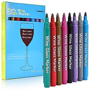 GAINWELL Wine Glass Markers – Pack of 8 Food-Safe Non-Toxic Wine Glass Marker Pens - Can also be Used on Ceramic Plates and other Glass and Dinnerware