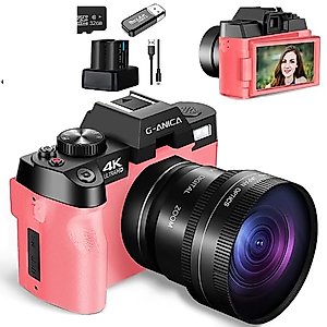 G-Anica Digital Cameras for Photography, 48MP&4K Video/Vlogging Camera for YouTube with WiFi, 60FPS Autofocus Travel Camera with Wide-Angle & Macro Lens （Light Pink）
