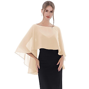 Baoqiya Women's Capelet Shawls and Wraps for Evening Dresses Soft Bridesmaid Shawl Chiffon Cape Wedding Cover Up(Champagne)