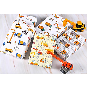 Titiweet Construction Wrapping Paper - Truck Wrapping Paper for Boys, Kids, 12 Sheets Tractor & Trucks Wrapping Paper for Birthday Holiday, 20 x 28 Inches Per Sheet(Construction(12 sheets))
