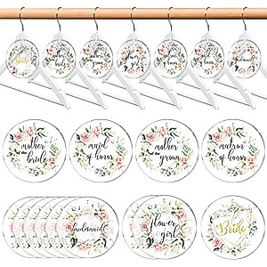 13 Pack Bridesmaid Hanger Tags Acrylic Hangers Tag Gifts for Wedding Dress Hanger Tags with White Ribbons Party Bride Hanger Tag Maid of Honors Wedding Tags for Bachelor Bridal (Pink Floral)