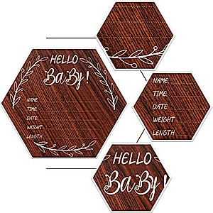 5 Inch Birth Announcement Sign for Hospital Cherry Newborn Announcement Sign Wooden Baby Name Sign with White Paint Marker Pen Regular Hexagon Wooden Birth Announcements for Hospital