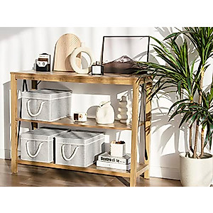 StorageWorks Storage Bins with Lid and Soft Rope Handles, Foldable Storage Basket, Gray, 3-Pack, Large,15.25x10.75x8.25 inches (LxWxH)