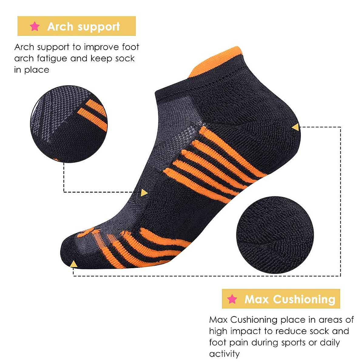 JOYNÉE Mens Ankle Athletic Socks Low Cut Week Socks for Sports Running 7 Pack,Black,Sock Size:10-13
