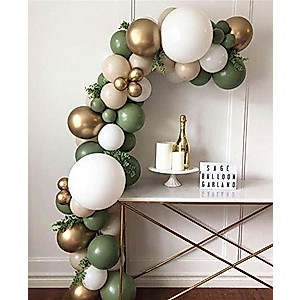 137Pcs Sage Green White Gold DIY Balloon Arch Arch Kit Bridal Shower Green Baby Shower Sage Green White And Chrome Gold Balloon Garland (Green)