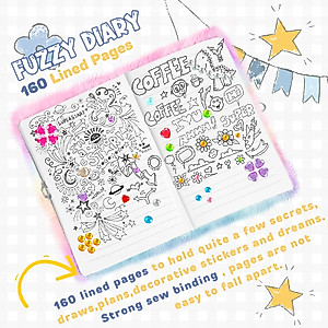 homicozy Bear Diary for Girls with lock and keys, Kids Journal School Travel Notebook Gift Set for Writing and Drawing,Plush Secret Diary with Multicolored Pen Stickers Purse Keychain