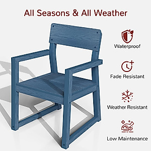 Modern Outdoor Chairs Set of 2, All-Weather Patio Dining Chairs with Armrests, 400 lbs Support Patio Chair for Backyard, Garden, Porch, and Indoor, Blue