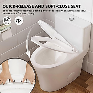DeerValley DV-1F52807 Symmetry One Piece Toilet Elongated, Small Toilet Compact Modern One Piece Toilet with Soft Close Toilet Seat Ceramic Glossy White Toilets Single Flush for Small Bathroom Space