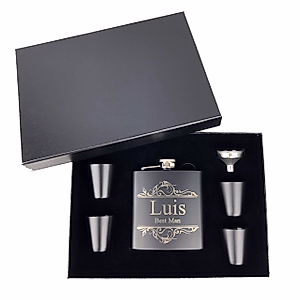 Personalize Gift Groomsmen Proposal 6pc Black Flask Gift Box Set Custom Laser Engraving
