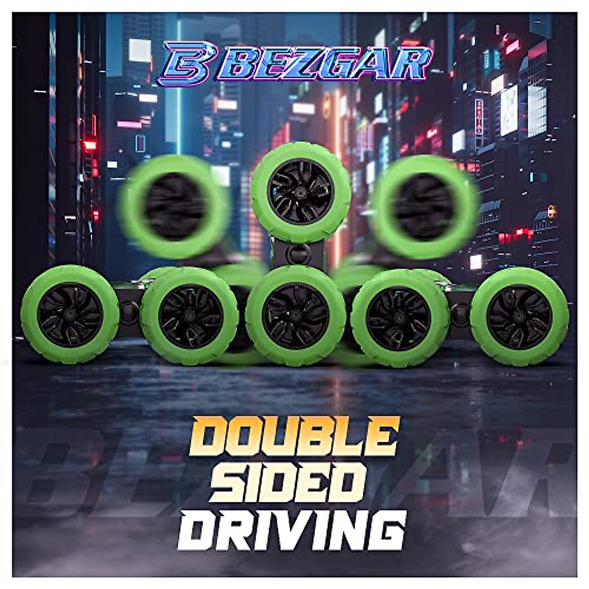 BEZGAR LED Remote Control Car for Boys, 2.4GHz Double Side 360 Flips RC Stunt Car for Boys 8-12, 4WD All Terrain Stunt Car with Rechargeable Battery