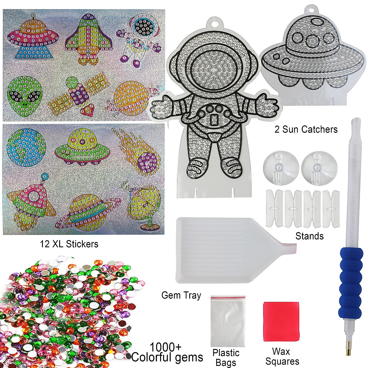 Big Gem Diamond Painting Craft Kit for Kids, Stickers and Suncatchers (Outer Space)