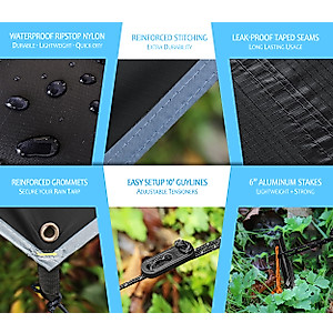 Pro Venture Waterproof Hammock Rain Fly [12ft x 9ft] - Portable Large Camping Tarp - Premium Lightweight Ripstop Nylon Cover - Fast Set Up + Accessories - A Camping Gear Essential! 12x9 ft HEX Shape