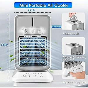 4 In 1 Mini Air Conditioner, 3 Wind Speeds,3 Spray Modes,4 In 1 Air Coooler 2/4 H Timer,120° Oscillating Room Air Conditioner Uk for Home Office