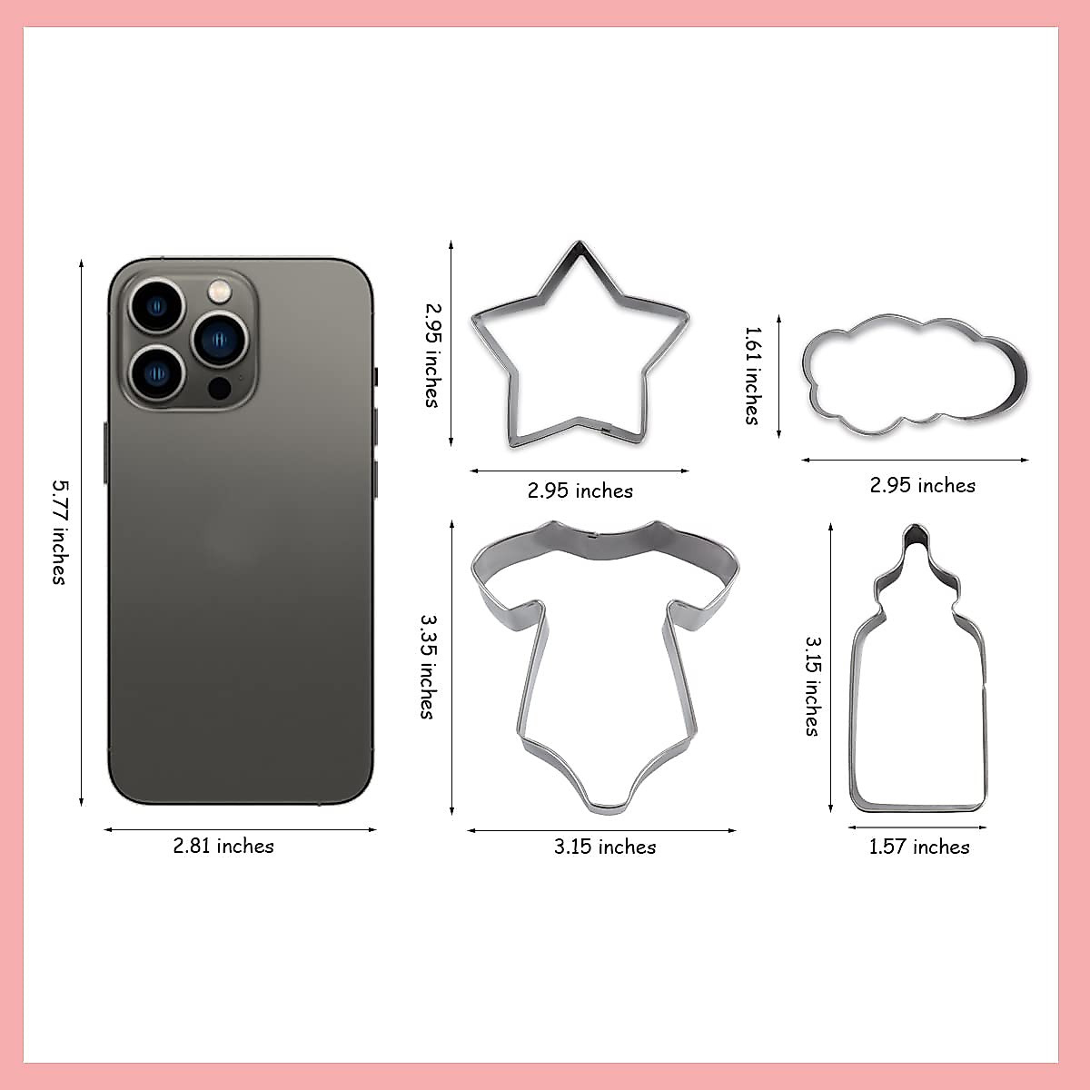 Beer Themed Cookie Cutters Stainless Steel, Baby Brewing Beer Set Beer Mug Bottle Onesie Rattle Baby Bottle Photo Plaques Dough Fondant Biscuit Molds for Baby Shower