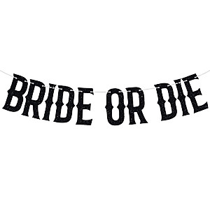Bride or Die Banner, Spooky Bride, Halloween Bachelorette Wedding Bridal Shower Party Decorations Supplies, Black Glitter