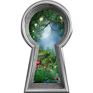 Silver Keyhole Window Wall Decal Enchanted Lantern Forest Wonderland Kids Room Decor Fantasy Mushroom Fairy Tale Removable Vinyl Wall Sticker 16 inch