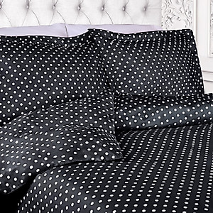 SUPERIOR Cotton Blend Duvet Cover Set, Polka Dot Design, Includes 1 Duvet Cover with Button Closure 1 Pillow Sham, Luxury Bedding, Sateen Weave, Twin, Black