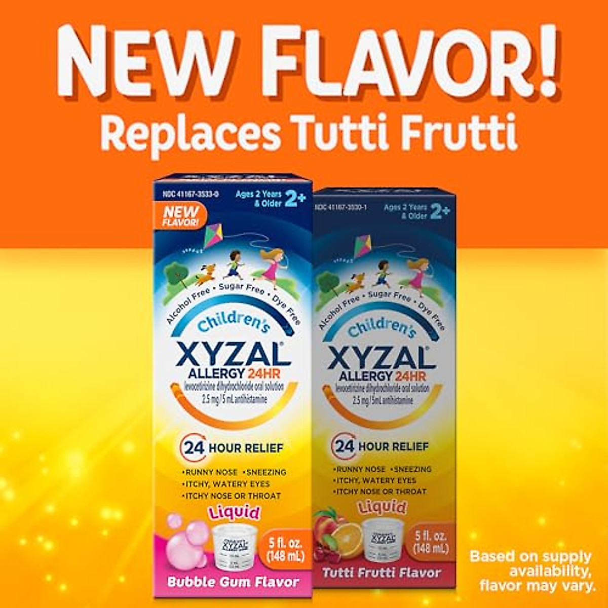 Xyzal Children's Oral Solution 24-Hour Allergy Relief for Kids, New Bubble Gum Flavor, 5 Fl. oz. (Alcohol-free, Sugar-free & Dye-free)