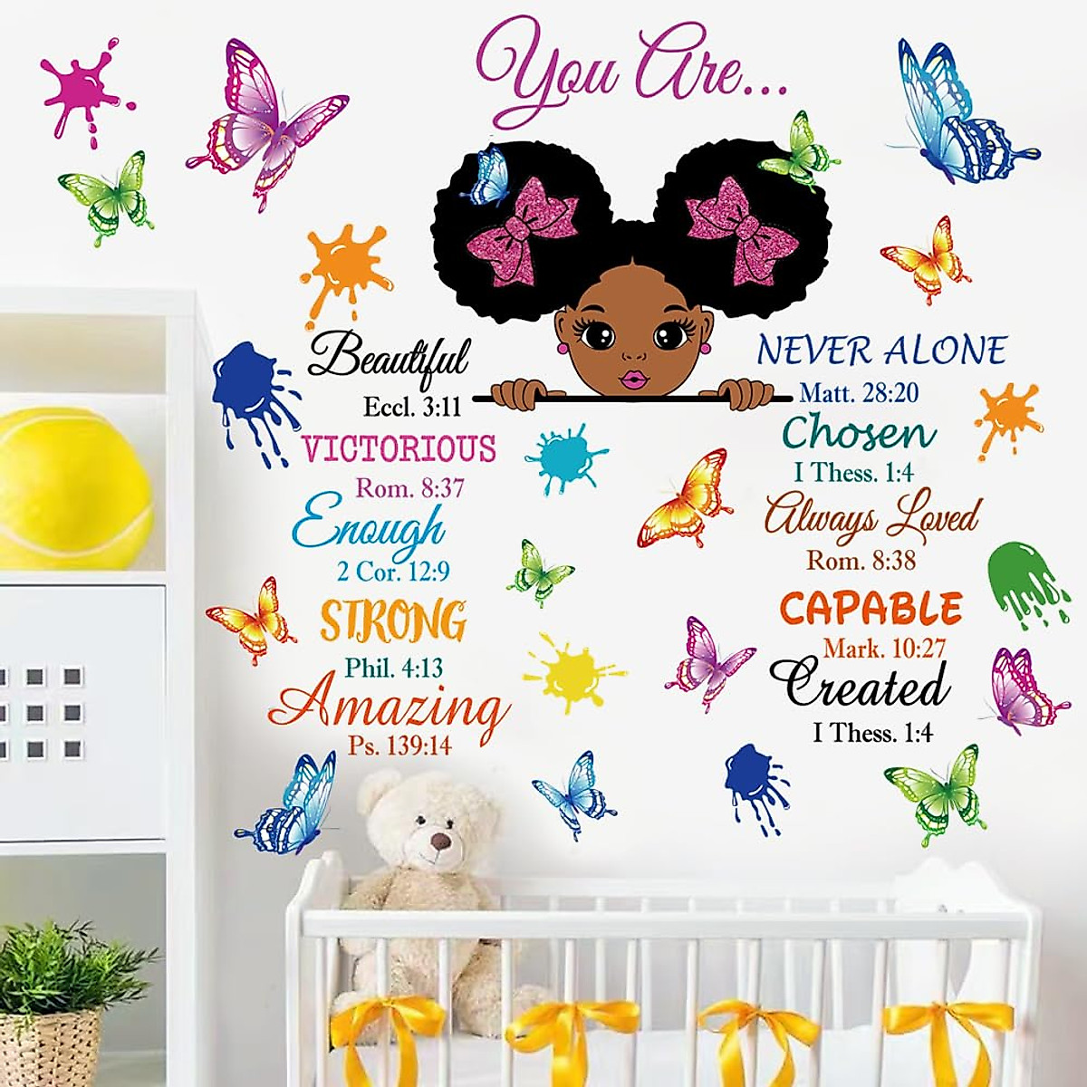 Inspirational Wall Decals Black Girl Religious Stickers Positive Saying African American You are Beautiful Nursery Decor African American Bedroom Art, Positive Afro Kid Teen Room Home Decor