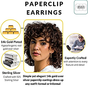 Paperclip Chain Link Earrings for Women 14K Gold Plated Sterling Silver | Hypoallergenic Gold and Silver Dangling Earrings