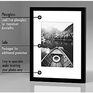 Americanflat 9x12 Picture Frame in Black - Set of 5 - Use as 6x8 Picture Frame with Mat or 9x12 Frame Without Mat - Plexiglass Cover and Sawtooth Hanging Hardware for Horizontal or Vertical Display