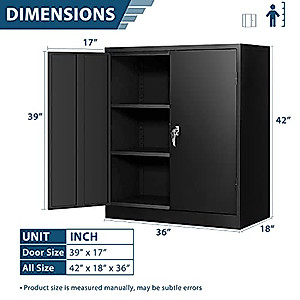 INTERGREAT Metal Storage Cabinet with Locking Doors, Lockable Steel Storage Cabinet with 2 Doors and Shelves, Black Metal Cabinet with Lock, Small Steel Cabinet for Home Office, Garage, Shop