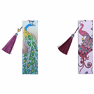 Peacock Diamond Painting Bookmark - pigpigboss DIY Bookmark Diamond Painting Set Flower Peacock Diamond Painting Bookmark with Tassel Crystal Diamond Dots Bookmark Art for Adult Children (21 x 6 cm)
