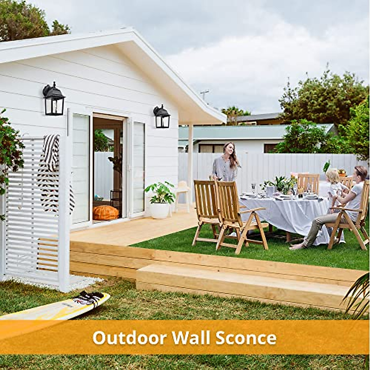 FOLKSMATE Outdoor Wall Light Fixture, Exterior Waterproof Wall Lantern, Wall Mounted Porch Lights with Glass Shade, E26 Socket, Black Outdoor Lights for Patio, Front Door, Garage, Entryway, 2-Pack