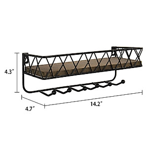 ANRXNCY Decorative Key and Mail Holder for Wall, Wall Mounted Entryway Floating Shelf with 5 Key Hooks, Decorative Metal Wire Mesh Key Holder with Shelf for Wall, Entryway, Bathroom, Office