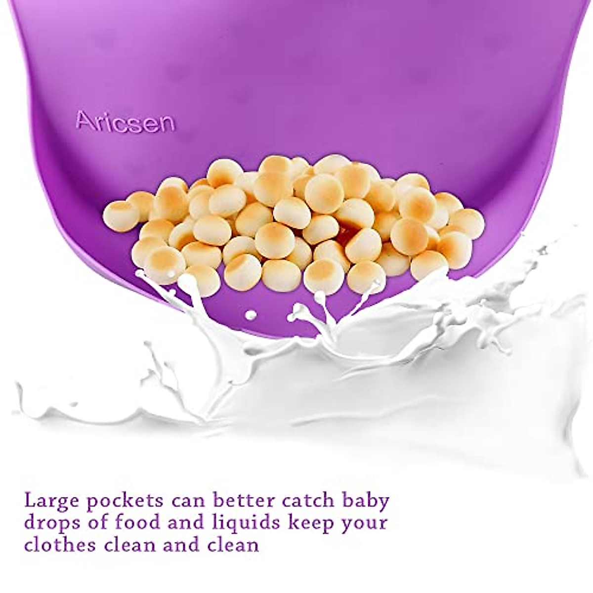 Aricsen 3 Pack Silicone Baby Bibs for Babies & Toddlers (6-72 Months), Adjustable Fit Waterproof Feeding Bibs, Easy Wipe Clean, Soft, Unisex, with Pouch, Non Messy Babies Boys Girls (3 Colors)