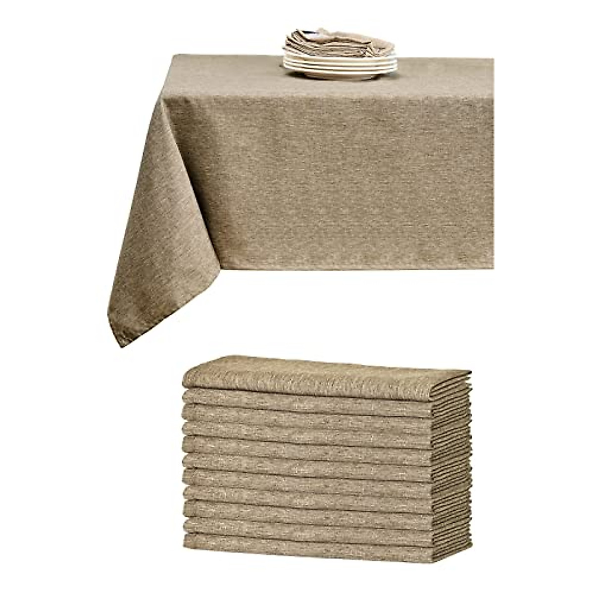 Mebakuk Rectangle Tablecloth and Cloth Napkins Set of 12, Anti-Shrink Soft and Wrinkle Resistant Decorative Fabric for Wedding Party Restaurant Dinner Parties (52 x 70 Inch - Mocha)