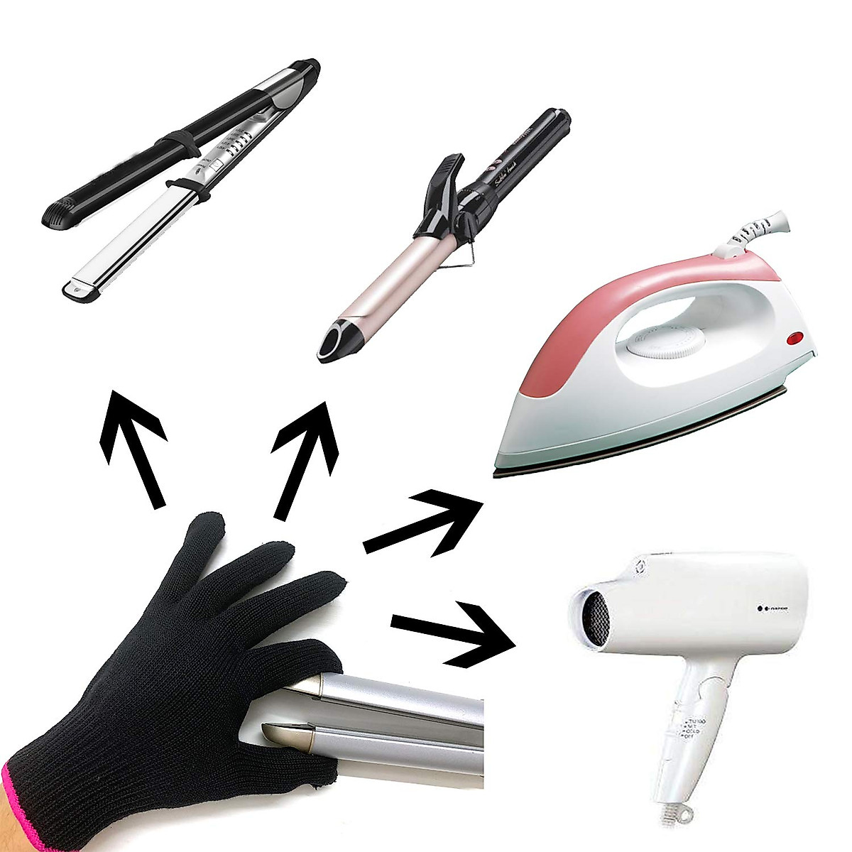 Lessmon Professional Heat Resistant Glove for Hair Styling Heat Blocking for Curling, Flat Iron and Curling Wand Suitable for Left and Right Hands, 1 Piece, Pink Edge