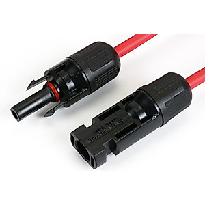 TEMCo 50ft 12 AWG Pair Solar Panel Extension Cables with M-F Solar Connector Ends (1 Black + 1 Red) Qty:1