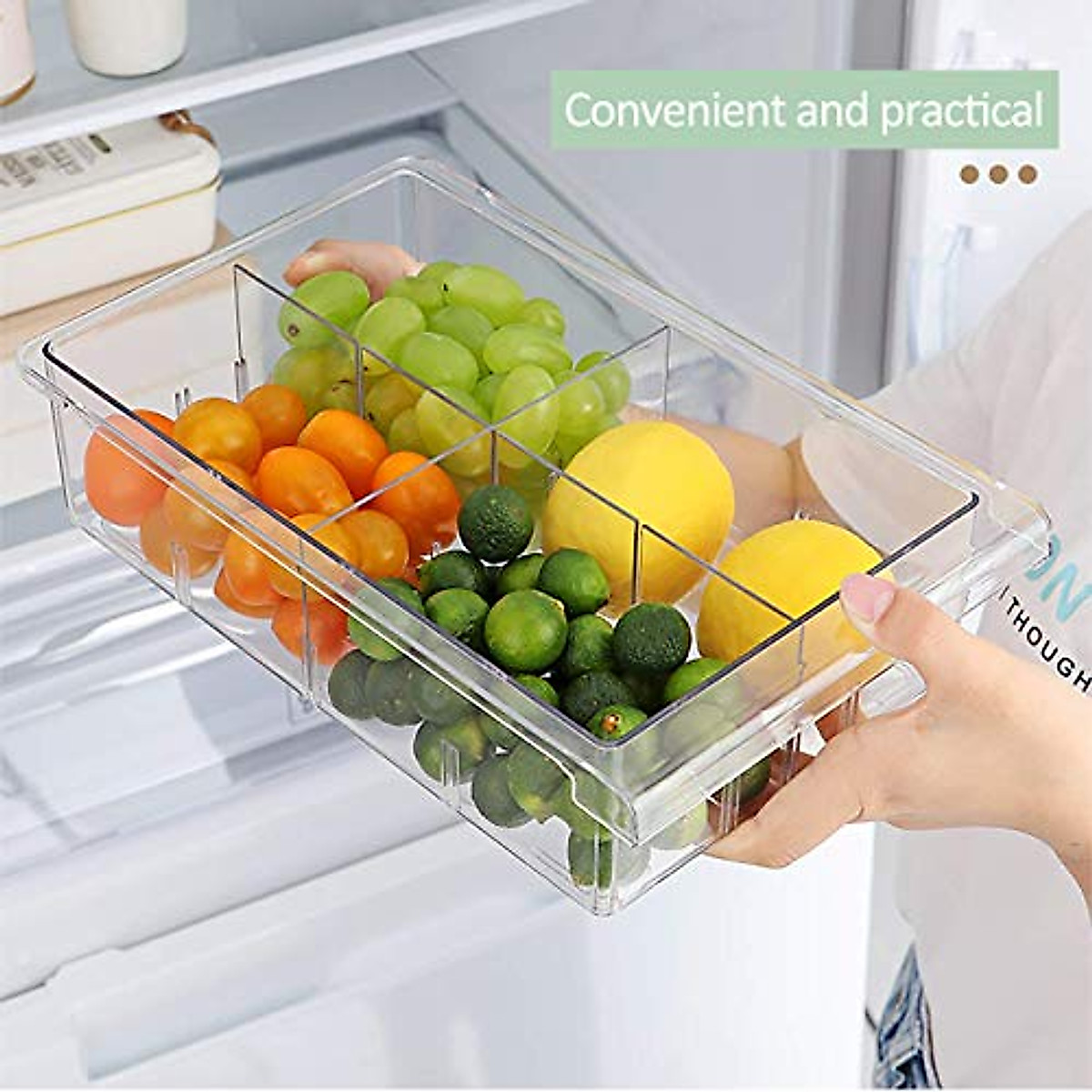 Fridge Organizer-Pull-out Refrigerator Organizer Bins, Freely Pullable Refrigerator Storage Box for Fruit, Yogurt, Snacks, Pasta, Egg- Food Safe, BPA Free, 12” x7.9”x3.7”