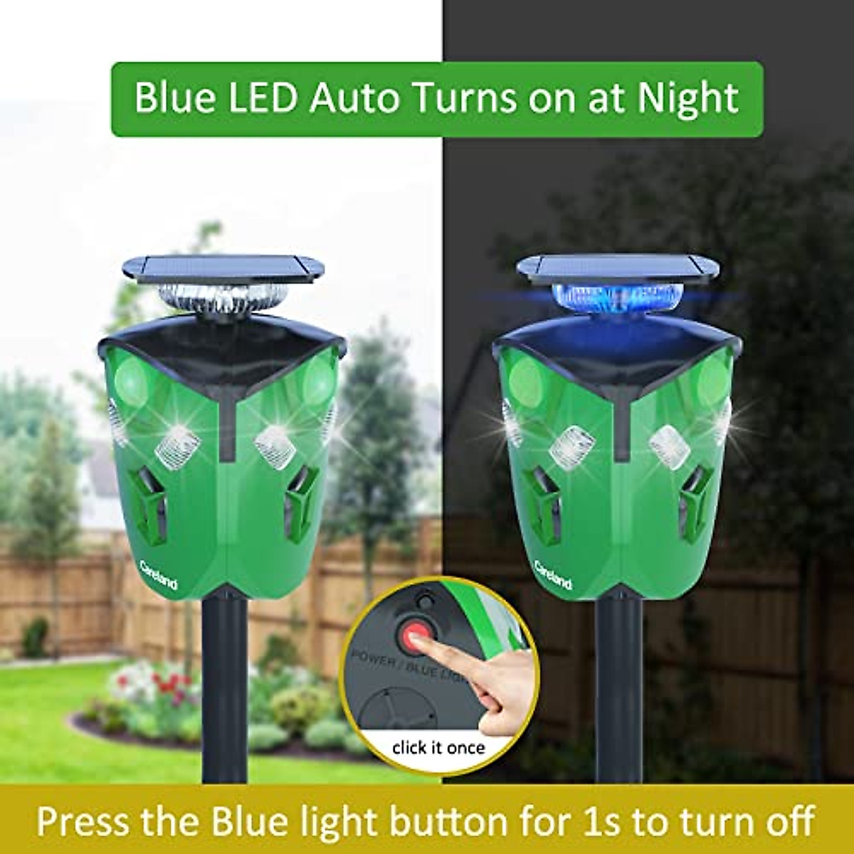 Careland 360° Solar Ultrasonic Animal Repellent with Motion Sensor Cat Dog Repellent Squirrel Raccoon Deer Deterrent Chaser Protect Farm Garden Yard Pond