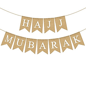 Rainlemon Jute Burlap Hajj Mubarak Banner Mantel Fireplace Party Garland Decoration