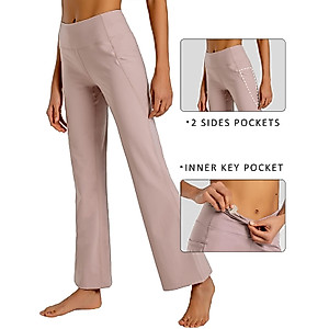 FIRST WAY Buttery Soft Women's Bootcut Yoga Pants Capris with 3 Pockets Lounge Floral Printing Full-Length, Taupe L