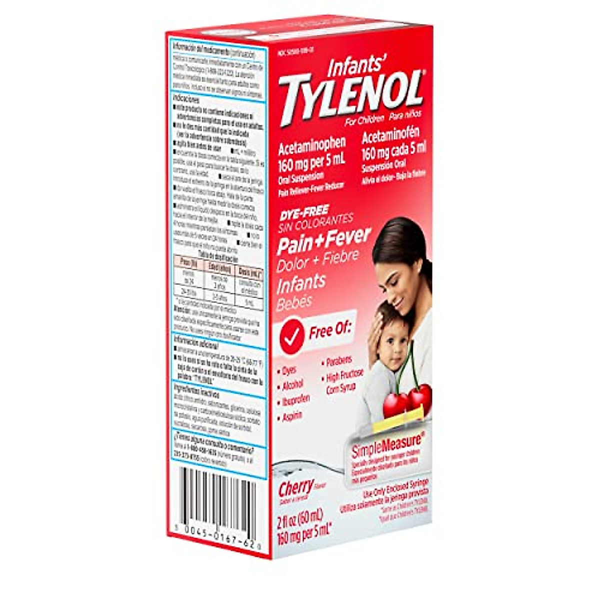 Tylenol Infants Acetaminophen Medicine, Pain & Fever Relief, Dye Free Cherry, 2 fl. oz