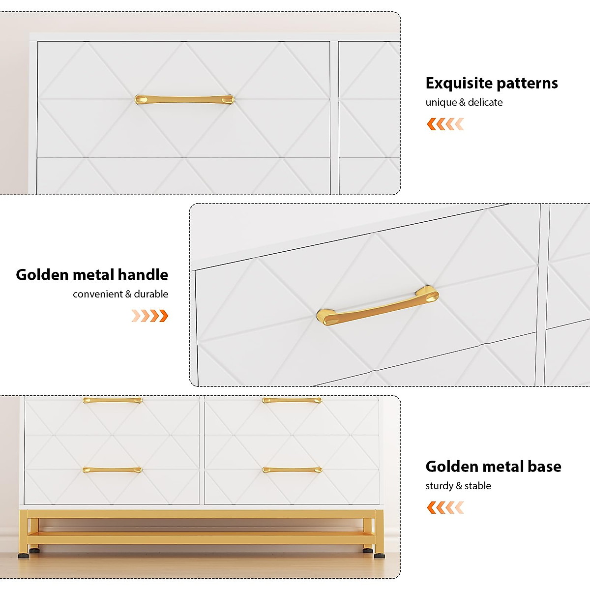 Jojoka White 6 Drawer Dresser, Wood Chest of Drawers for Bedroom, Morden Dresser for Closet, TV Stand, Living Room, Hallway, Nursery