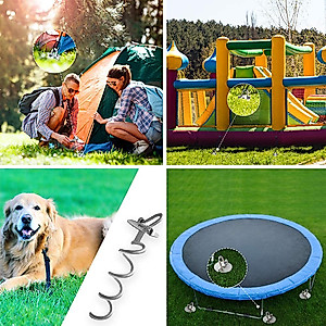 10.6 Inch Pack of 4 Folding Ring Spiral Ground Anchors - Silver Metal Spiral Stake Outdoor Heavy Duty Camping Stakes Spiraling Anchor Ground Anchors for Tent, Trampolines, Garden Fence, Sheds, Swings