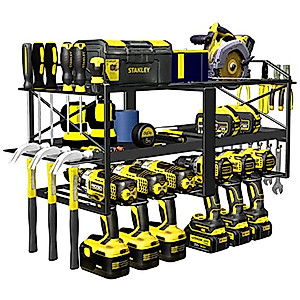 Spaclear Power Tool Organizer, Wall Mounted Rack with 6 Drill Holders for Cordless Drill, 3 Layer Heavy Duty Metal Power Tool Storage Rack for Garage Tool Organizer and Storage