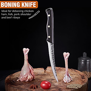 Naitesen Professional Butcher Knife Set 3, Bullnose Meat Carving Knife Breaking Knife Boning Knife Hand Forged Very Sharp for Meat Cutting Home Kitchen Cooking BBQ