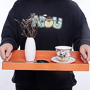 MAONAME Orange Serving Tray with Handles, Modern Decorative Tray for Coffee Table, Plastic Rectangular Tray for Ottoman, Bathroom, Halloween Decor, 15.75” x 10.2” x1.57