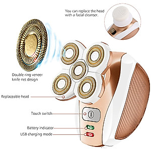 AHUADA Women's Electric Shaver Replacement Heads : 5 Legs Hair Removal Razor Replacement Heads 4D Floating Heads Replacement Blades for Women