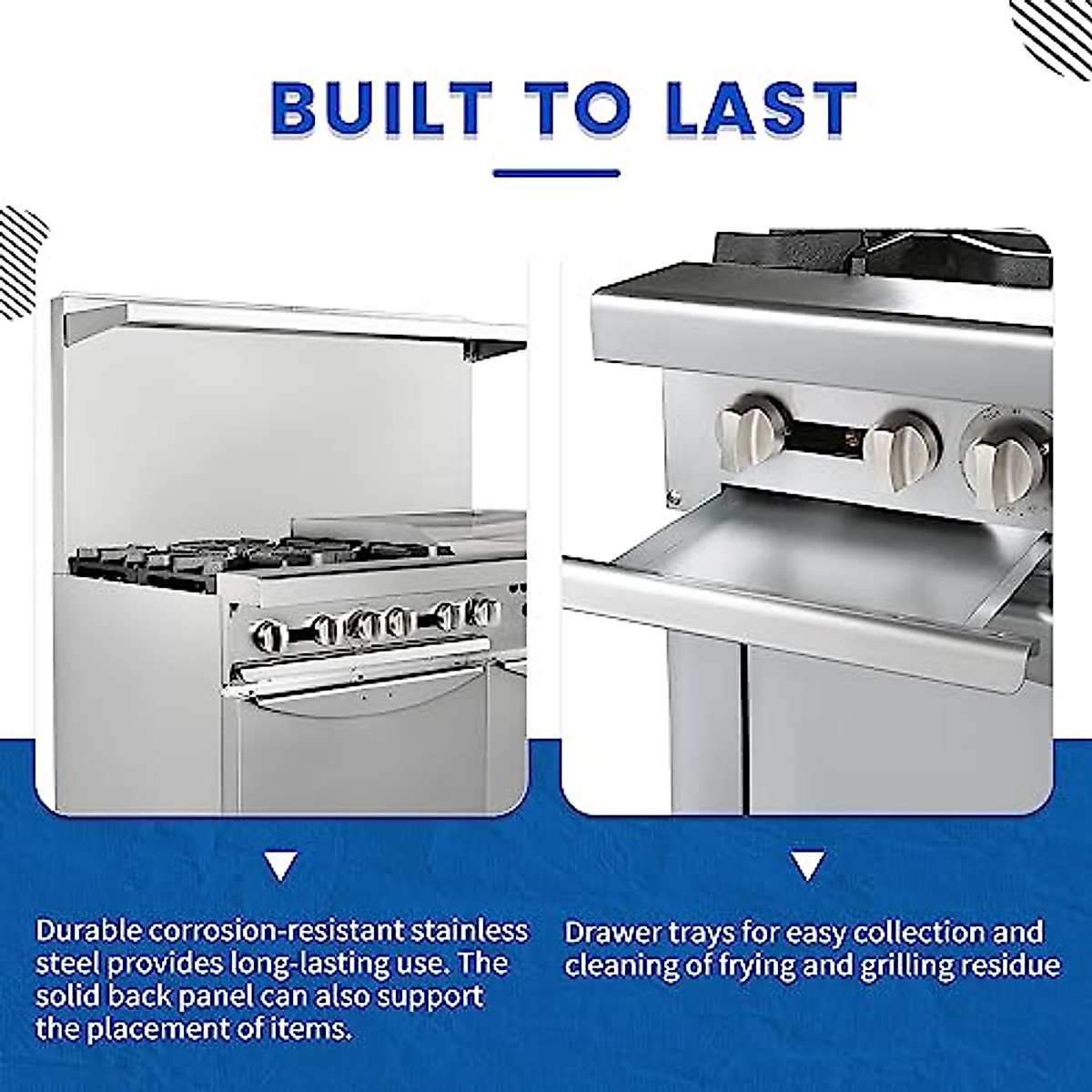 WMAOT 48" Commercial Range with 4 Burner 4.25 Cu.Ft 2 Electric Oven 24" Griddle 214000 BTU Manual Natural Gas Range for Commercial Kitchen Restuarant Bar