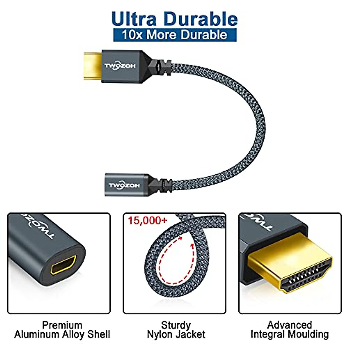 Twozoh Full Size HDMI to Micro HDMI Female Adapter Cable, Micro HDMI Socket to HDMI Adapter Cable Support 3D/4K 1080p.(20CM/0.6FT)